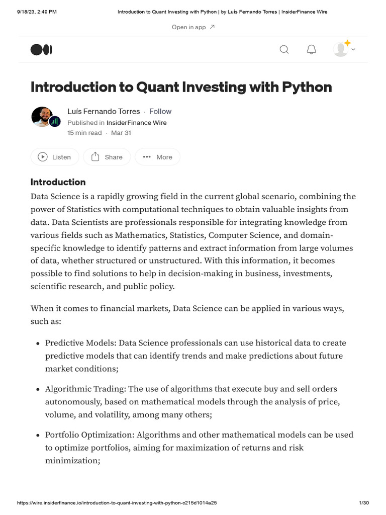Introduction To Quant Investing With Python - by Luís Fernando Torres ...