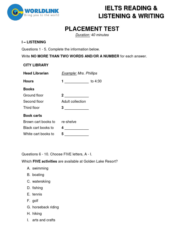 IELTS Placement Test - Reading +listening + Writing | PDF | Dragonfly ... IELTS Placement Test - Reading +listening + Writing | PDF | Dragonfly ...