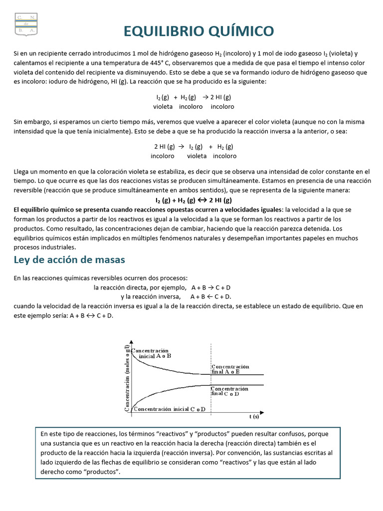 Teoría Equilibrio Químico | PDF | Equilibrio químico | Reacciones químicas