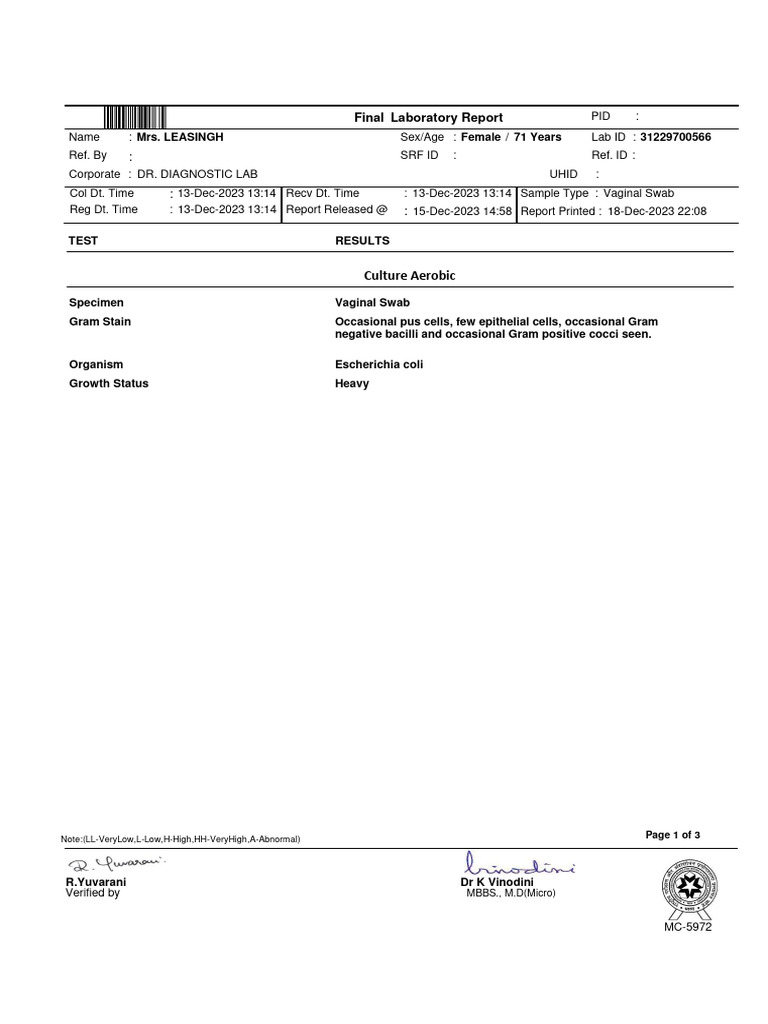 Culture Aerobic: Final Laboratory Report | PDF | Clinical Medicine ...
