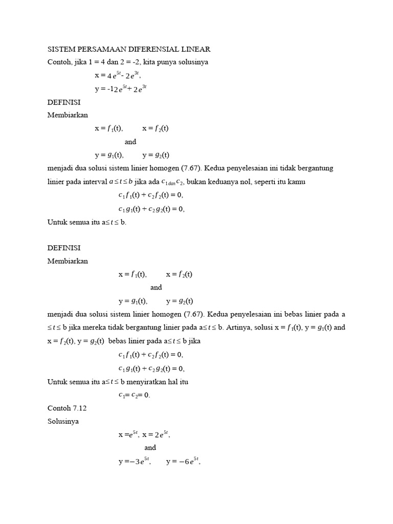 Sistem Persamaan Diferensial Linear | PDF