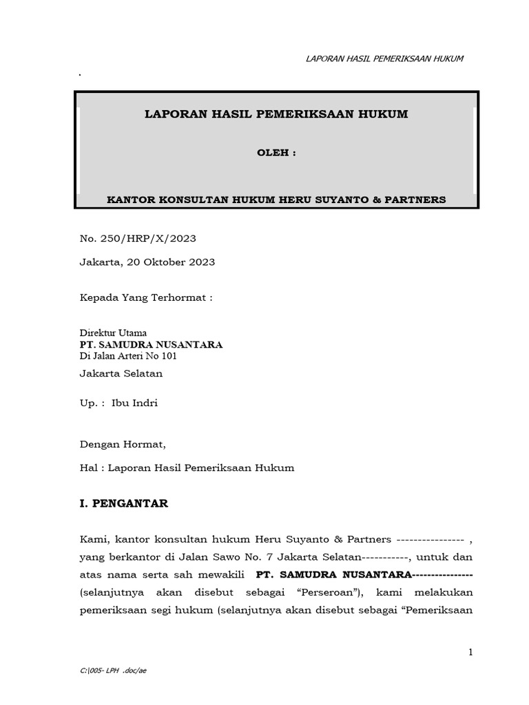 Legal Audit Laporan Hasil Pemeriksaan Hukum 10 - 11 - 2023 | PDF
