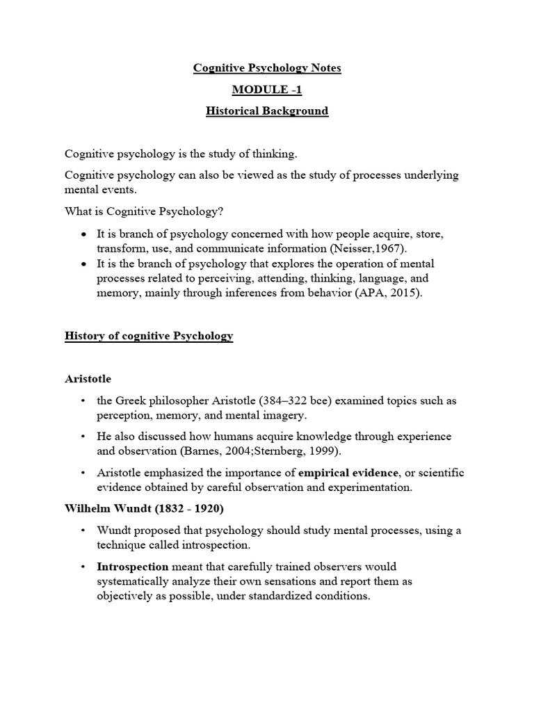 Cognitive Psychology Notes | PDF | Perception | Classical Conditioning