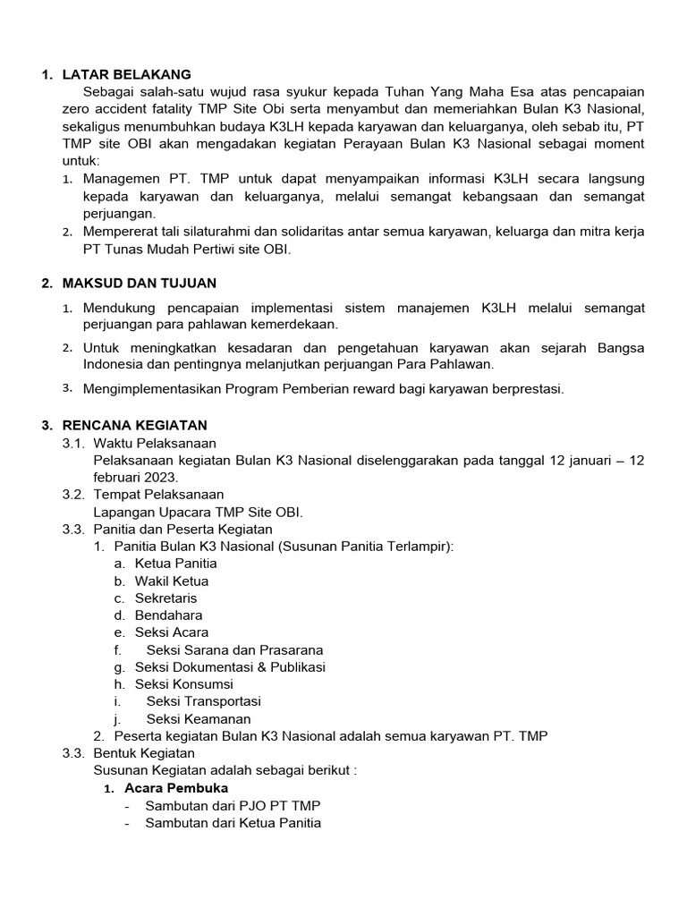 Proposal Bulan K3 2023 | PDF