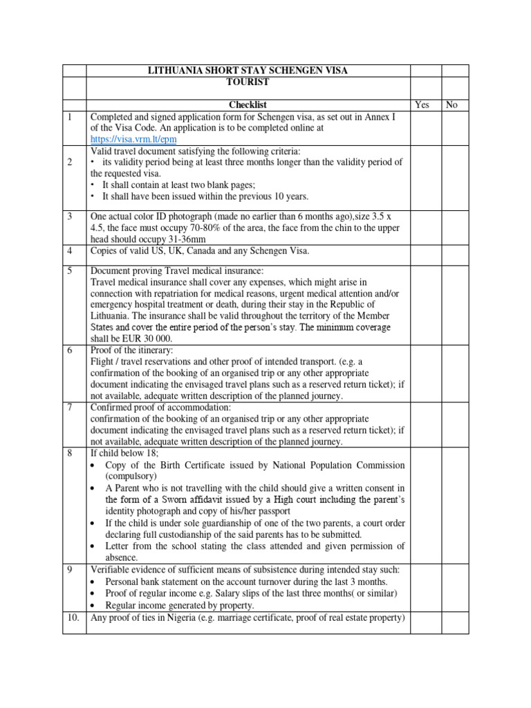 Tourist Checklist | PDF | Travel Visa | Government And Personhood