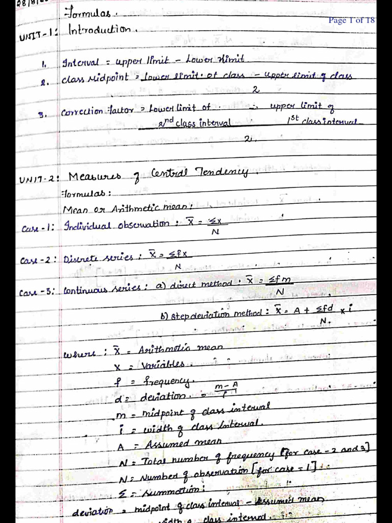 Statistics Formulas Pdf