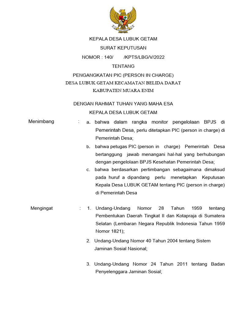 SK Pic BPJS Kes 2022 - Ares | PDF