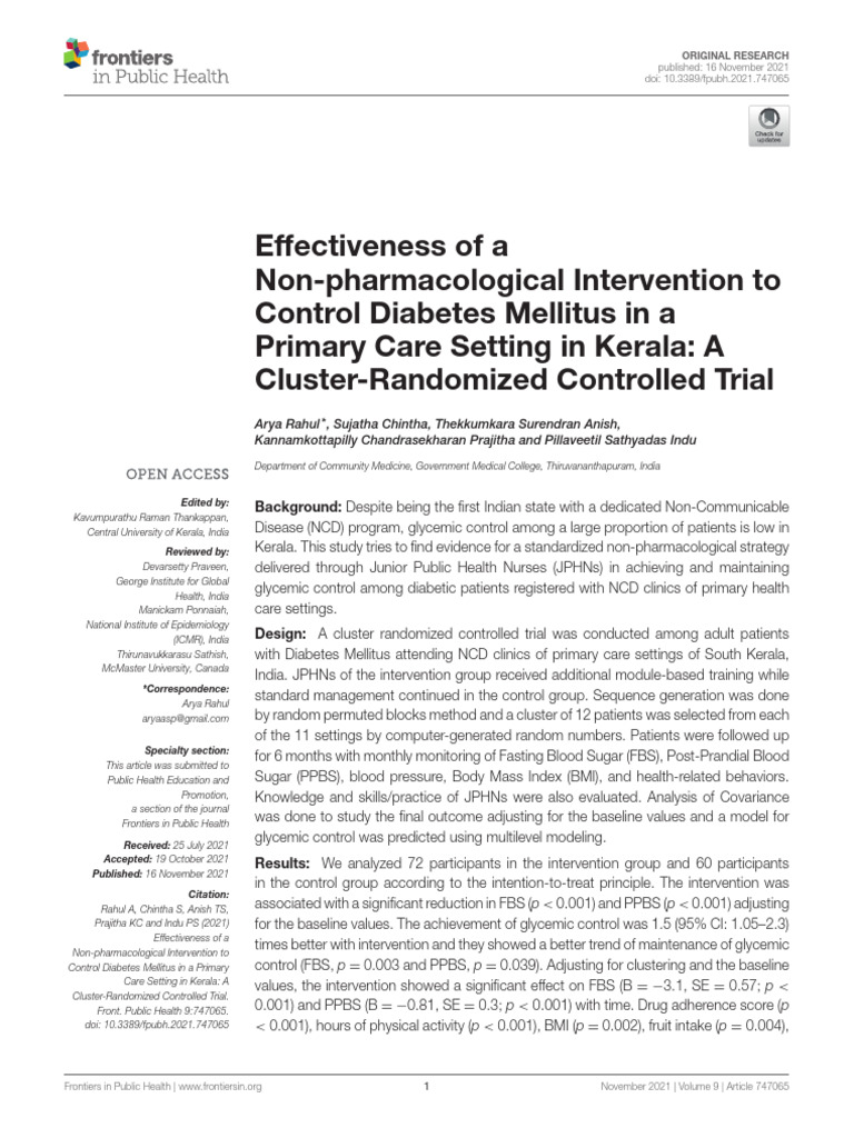 Effectiveness of A Non-Pharmacological Interventio | PDF | Diabetes ...