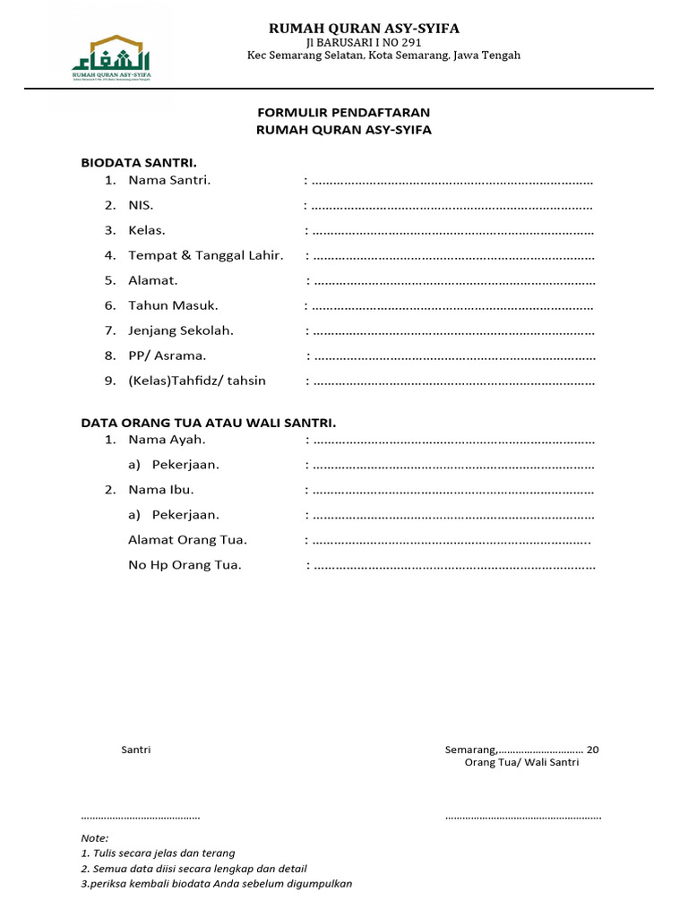 Formulir Pemdaftaran RQA | PDF