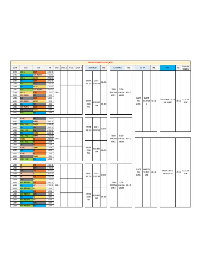 Fixture For Chess-1 | PDF | Sports Competitions | Sports