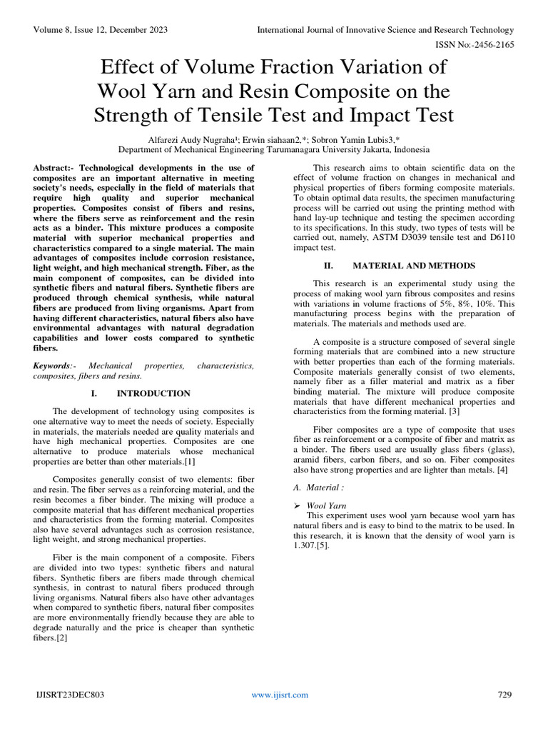 Effect of Volume Fraction Variation of Wool Yarn and Resin Composite On ...