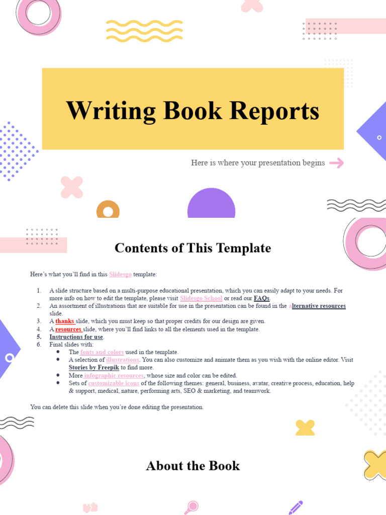 Writing Book Reports by Slidesgo | PDF | Science & Mathematics | Young ...