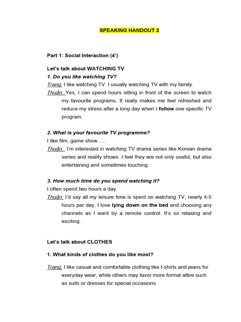 Speaking Handout - Key | PDF