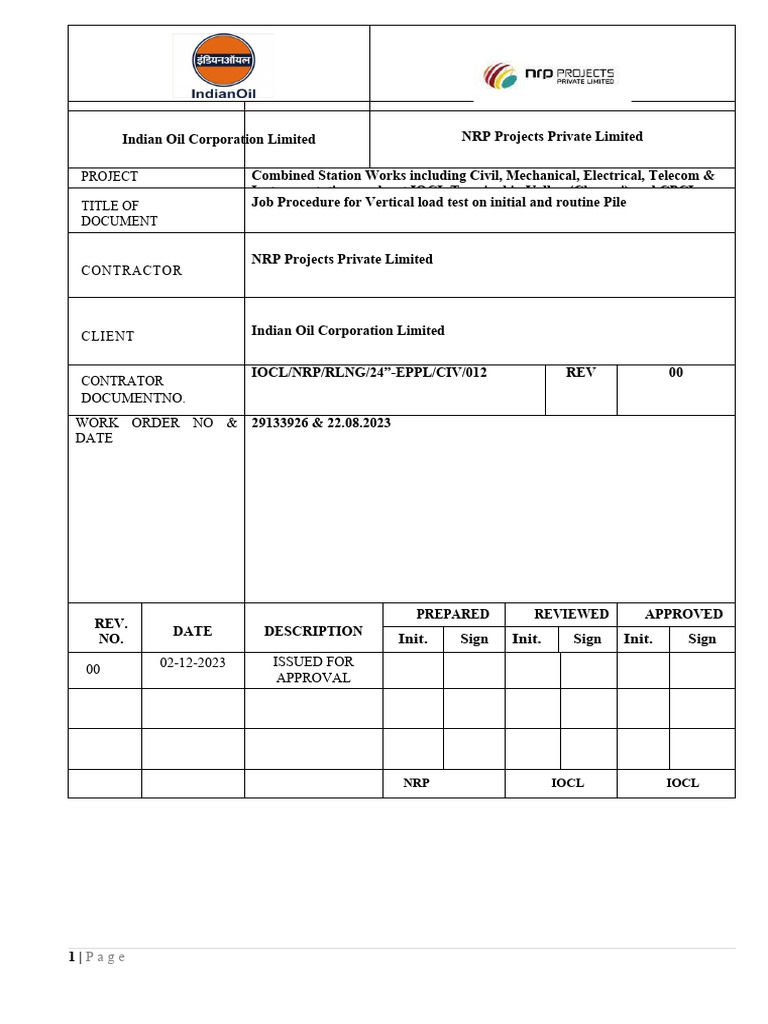 Vertical Load Test For Inital and Routline Pile | PDF | Deep Foundation ...