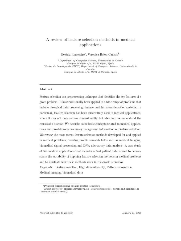 A Review Of Feature Selection Methods In Medical Pdf