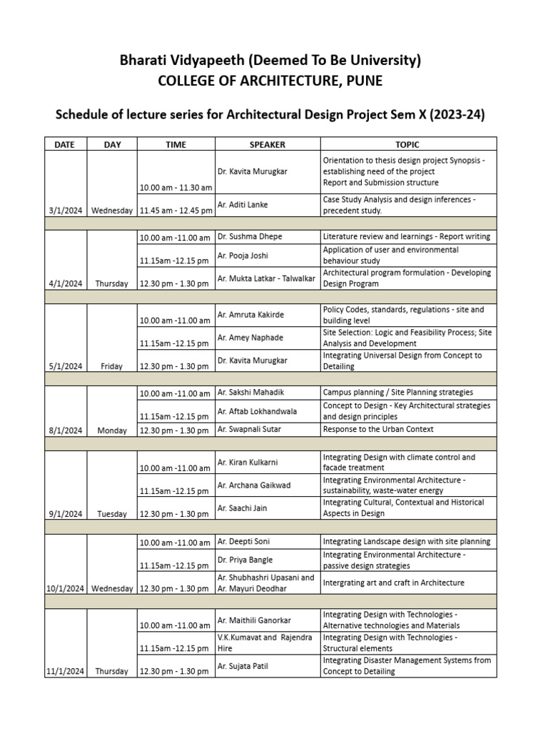 ADP Schedule of Lecture Series 2023-24.xlsx - Sheet1 | PDF