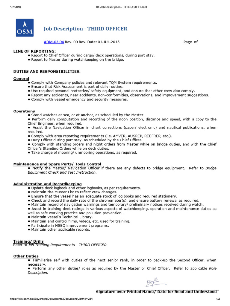 Third Officer Job Description and Duties | PDF