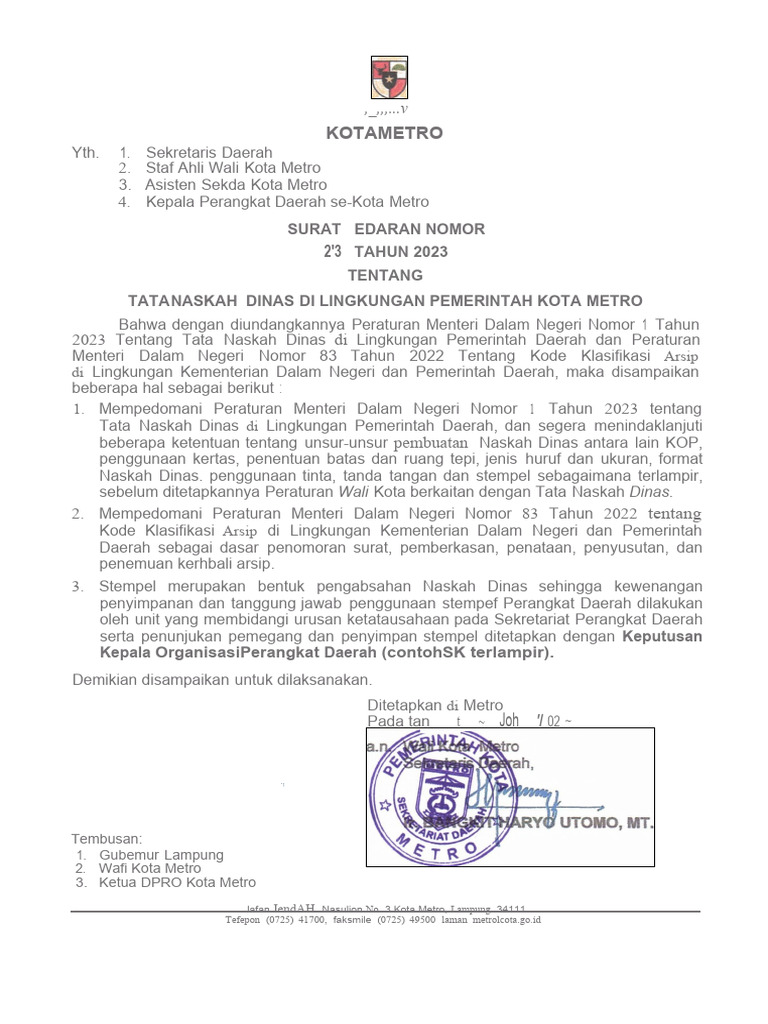 Se Nomor 29 Tahun 2023 Tentang Tata Naskah Dinas Pdf