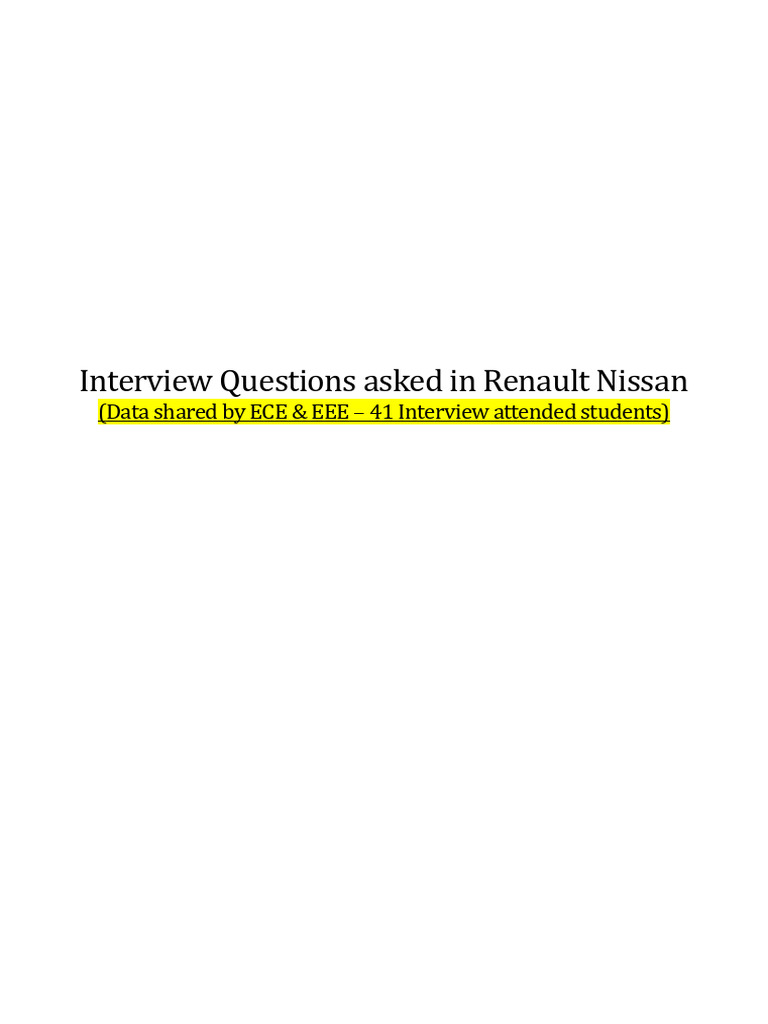 ECE - EEE - Interview Questions Asked in Renault Nissan Interviews ... ECE - EEE - Interview Questions Asked in Renault Nissan Interviews ...