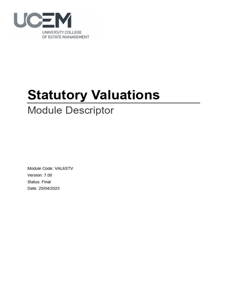 Statutory Valuations Course | PDF | Real Estate Appraisal | Valuation ...