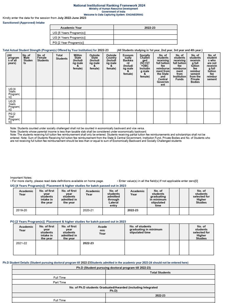 NIRF 2024 Data Submission Guide | PDF