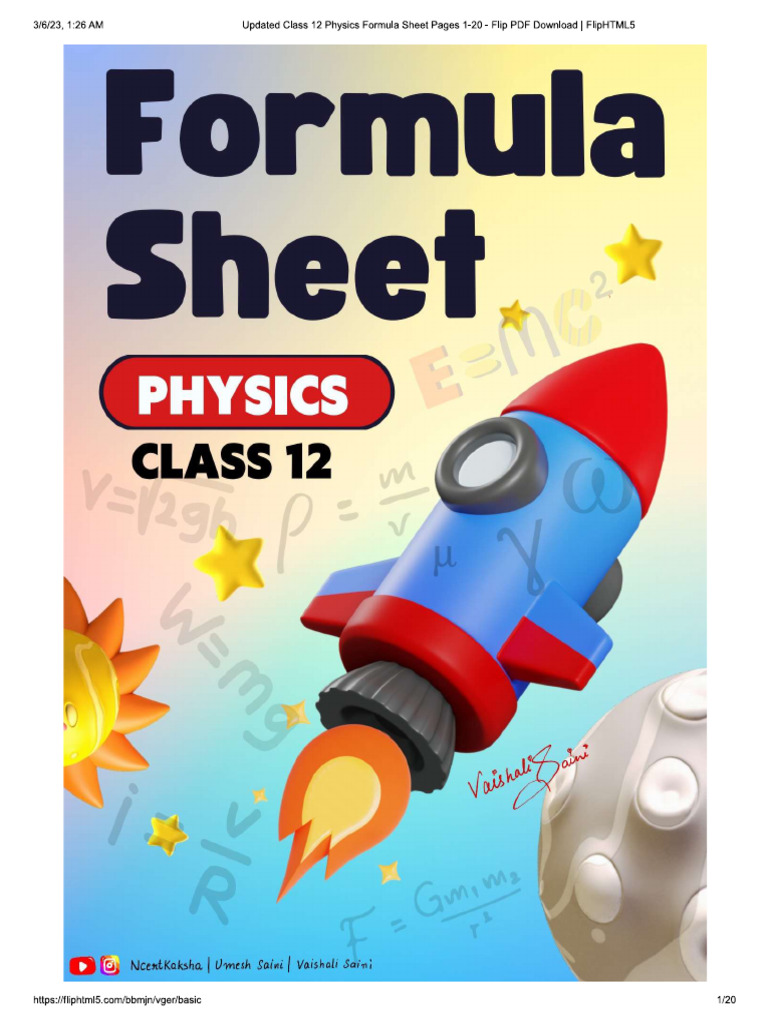Physics Class Formula Sheet | PDF