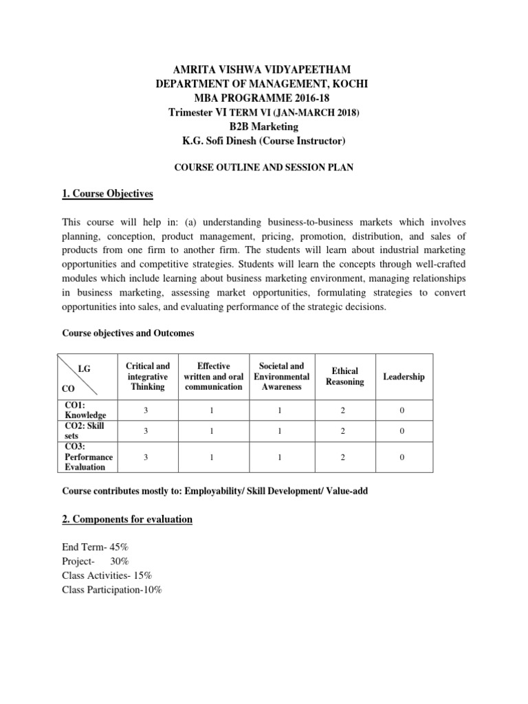 Mba Elective b2b Marketing Syllabus 2019 | PDF | Marketing | Strategic ...