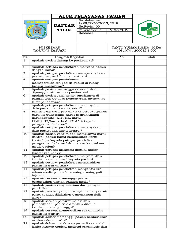 Daftar Tilik Alur Pelayanan Pasien | PDF