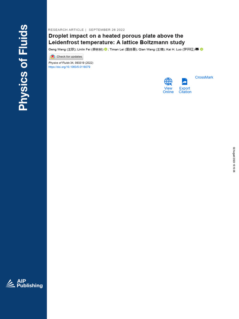 Wang Et Al. - 2022 - Droplet Impact On A Heated Porous Plate Above The ... Wang Et Al. - 2022 - Droplet Impact On A Heated Porous Plate Above The ...