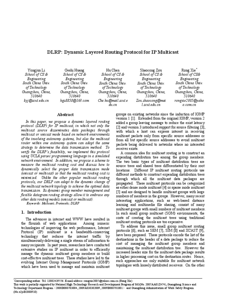 DLRP Dynamic Layered Routing Protocol For IP Multicast | PDF | Multicast | Internet Protocols