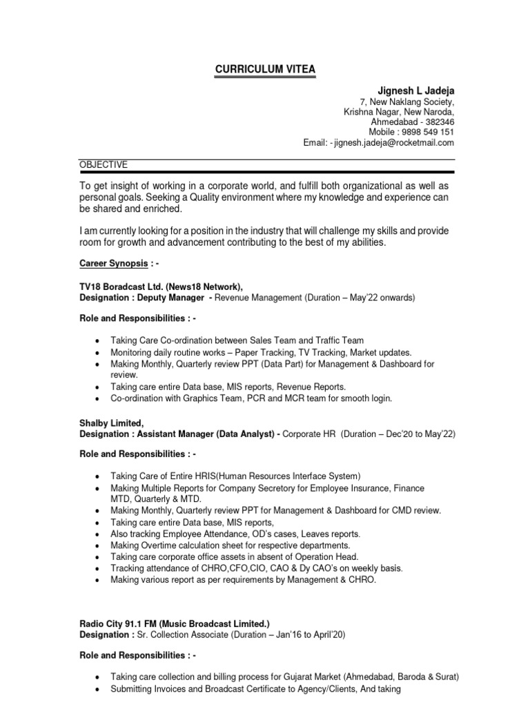 Resume Jignesh Jadeja. | PDF