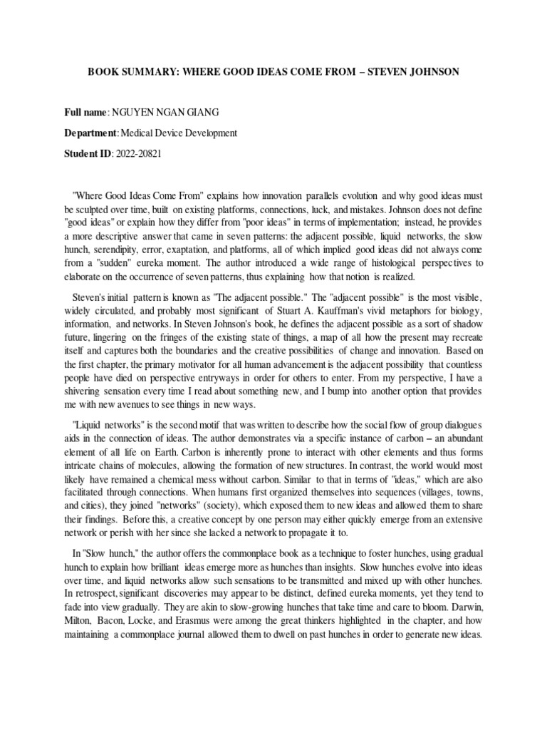 Where Good Ideas Come From - A Summary | PDF