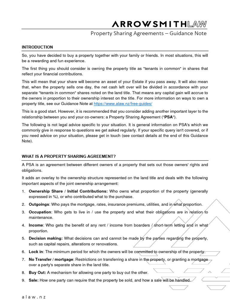 Guidance Note - Property Sharing Agreements | PDF | Concurrent Estate ...