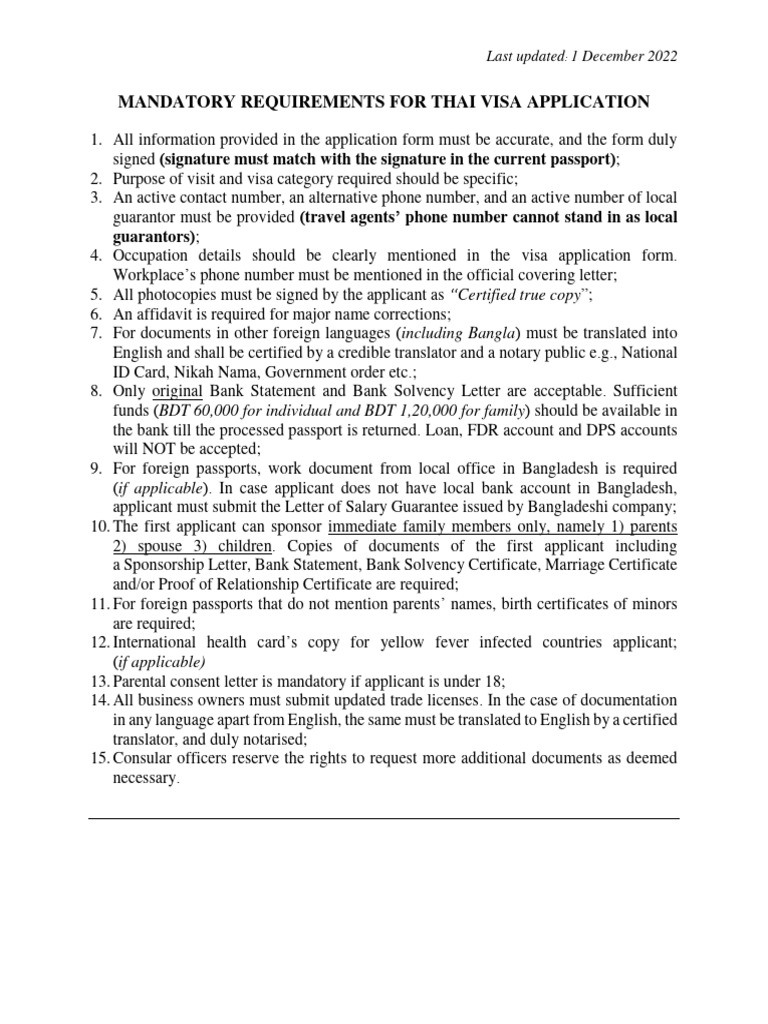 Mandatory Requirements For Thai Visa Application | PDF | Travel Visa ...