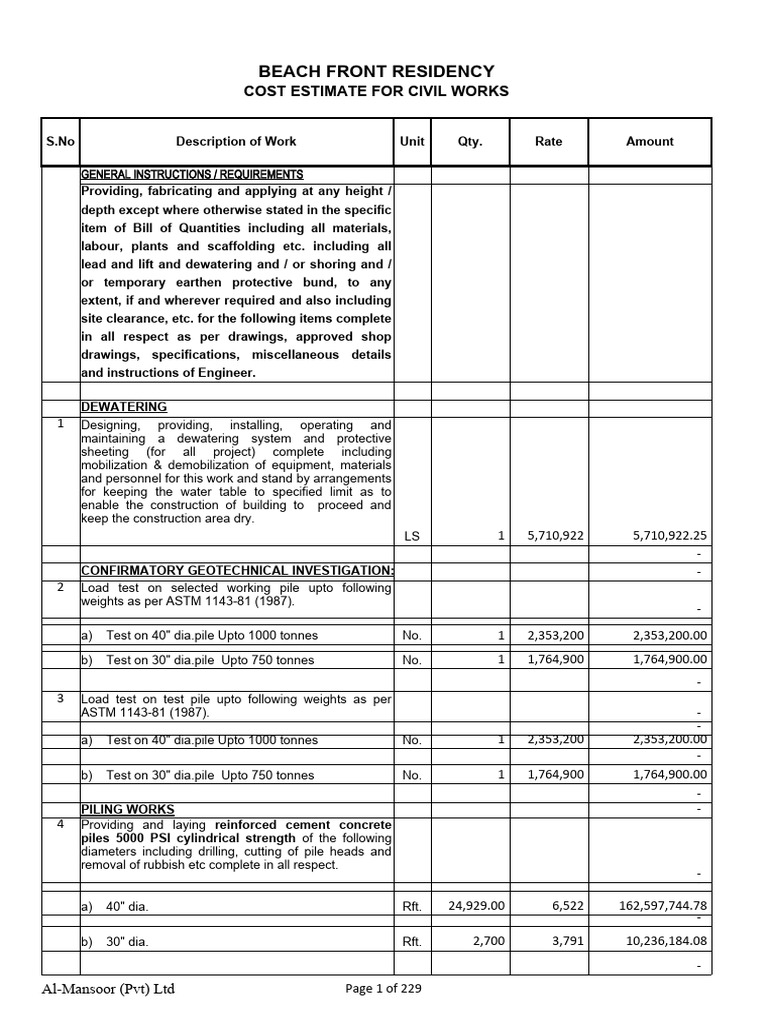 Sample BOQ - XLSX Version 1 | Download Free PDF | Concrete | Plaster