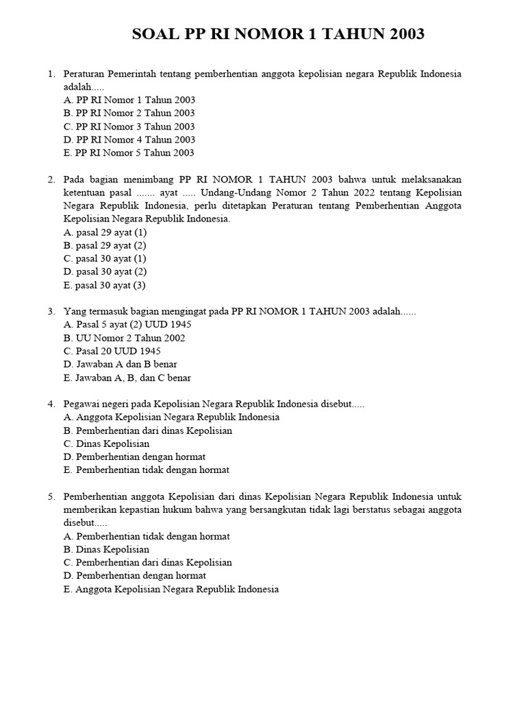 Soal PP Ri Nomor 1 Tahun 2003 | PDF | Ilmu Sosial