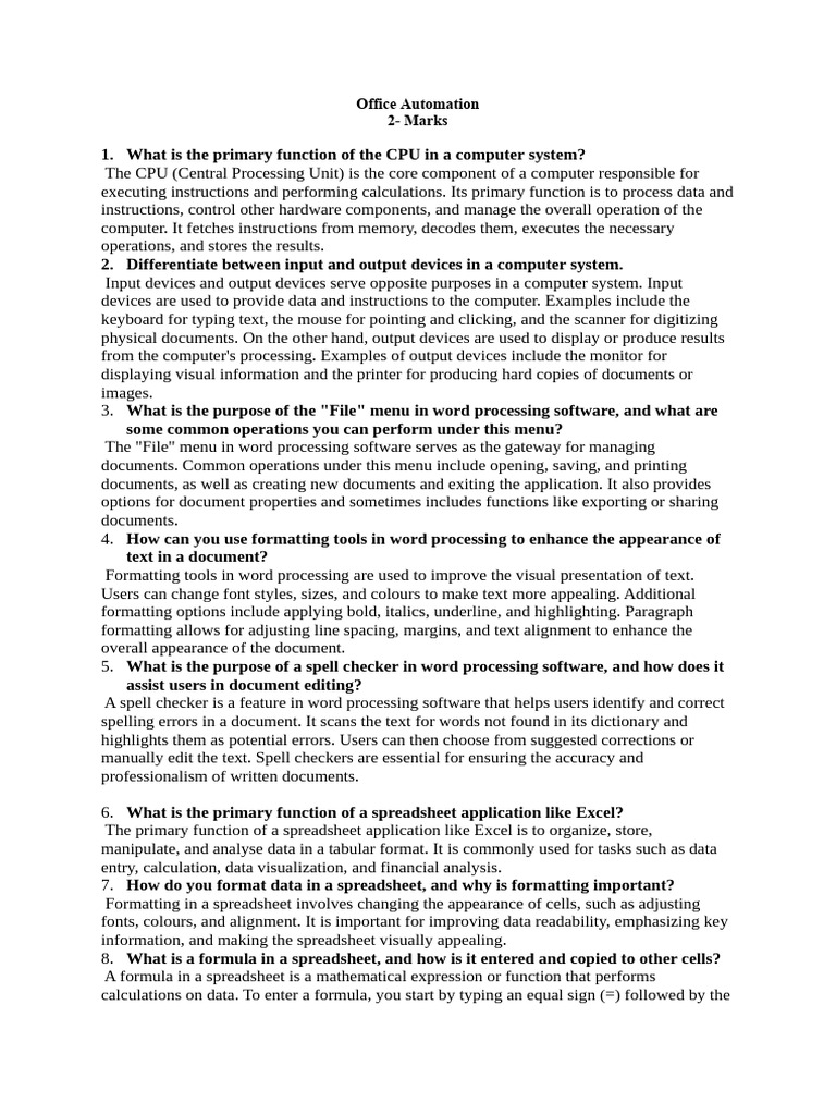 Office Automation Important Questions and Answers | PDF | Operating ... Office Automation Important Questions and Answers | PDF | Operating ...