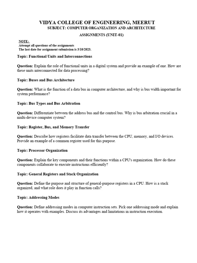Assignment UNIT 1 COA) | PDF | Central Processing Unit | Computer Architecture