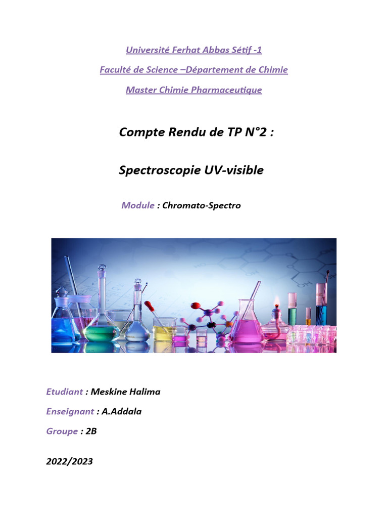 Spectroscopie UV-Visible en TP de Chimie | PDF | Spectroscopie ...