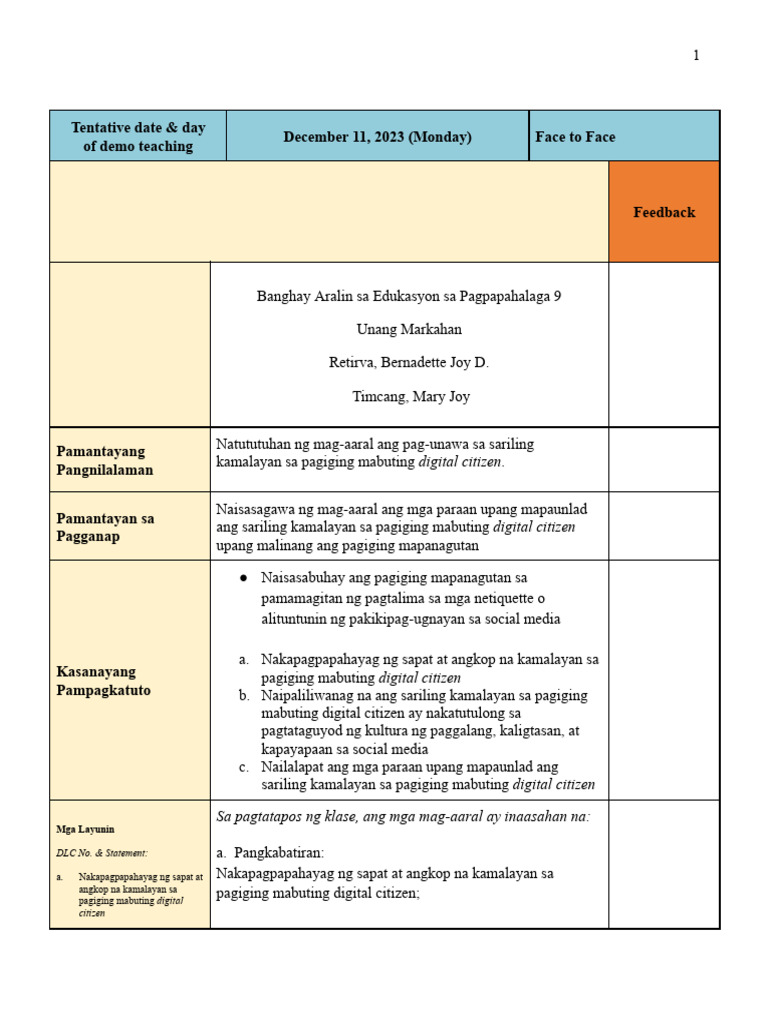Retirva Timcang Lesson Plan | PDF