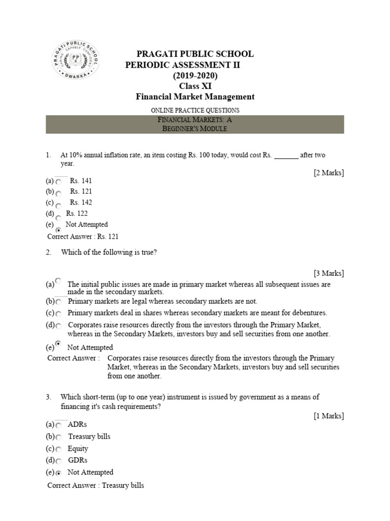 Class 11 Financial Market Management Quiz | PDF | Stocks | Exchange ...