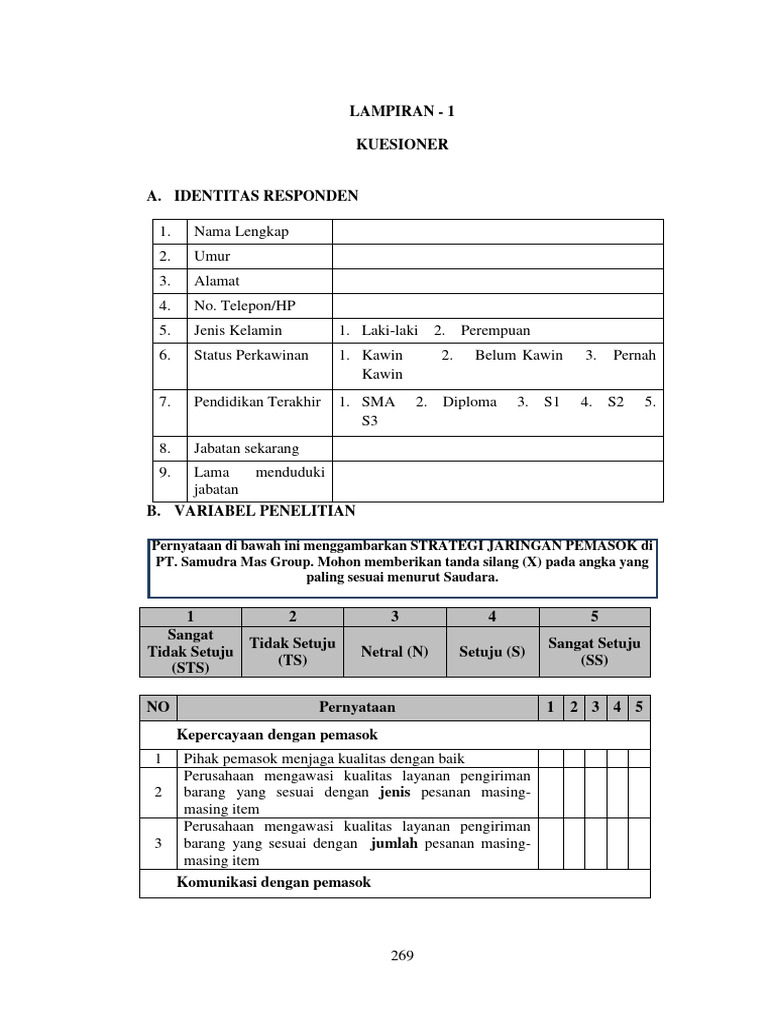 Lampiran Kuesioner | PDF