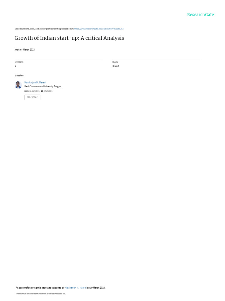 Growth of Indian Start-Up: A Critical Analysis: March 2023 | PDF ...