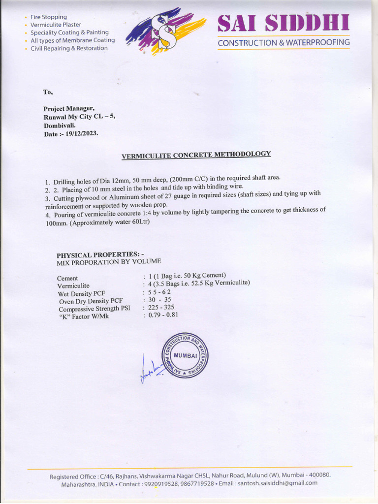 Vermiculate Concrete Methodology | PDF