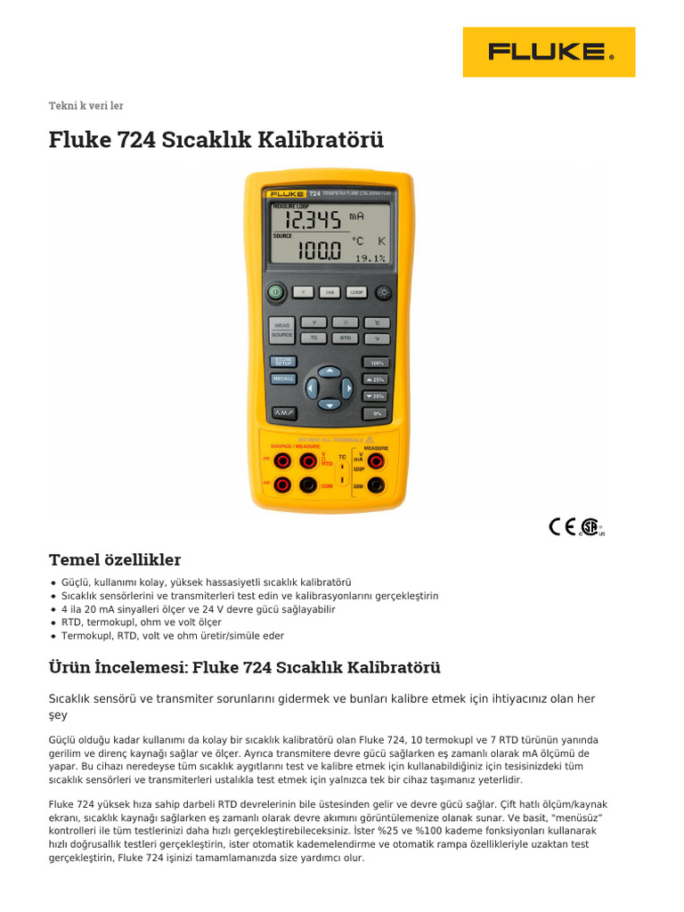Fluke 724 Sıcaklık Kalibratörü: Temel Özellikler | PDF