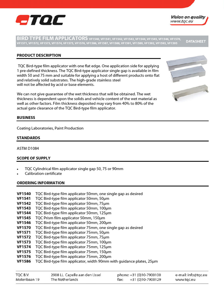 Single Gap Vf1540 Vf1595 Bird Type Film Applicators d44 1 | PDF | Legal ...