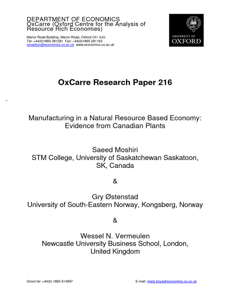 Manufacturing in A Natural Resource Based Economy 216 | PDF | Labour ...