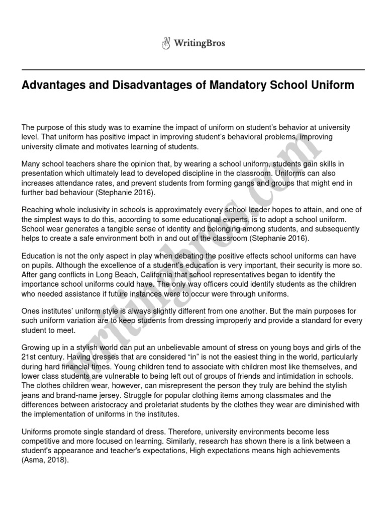 Advantages and Disadvantages of Mandatory School Uniform | PDF | Self Esteem | Violence