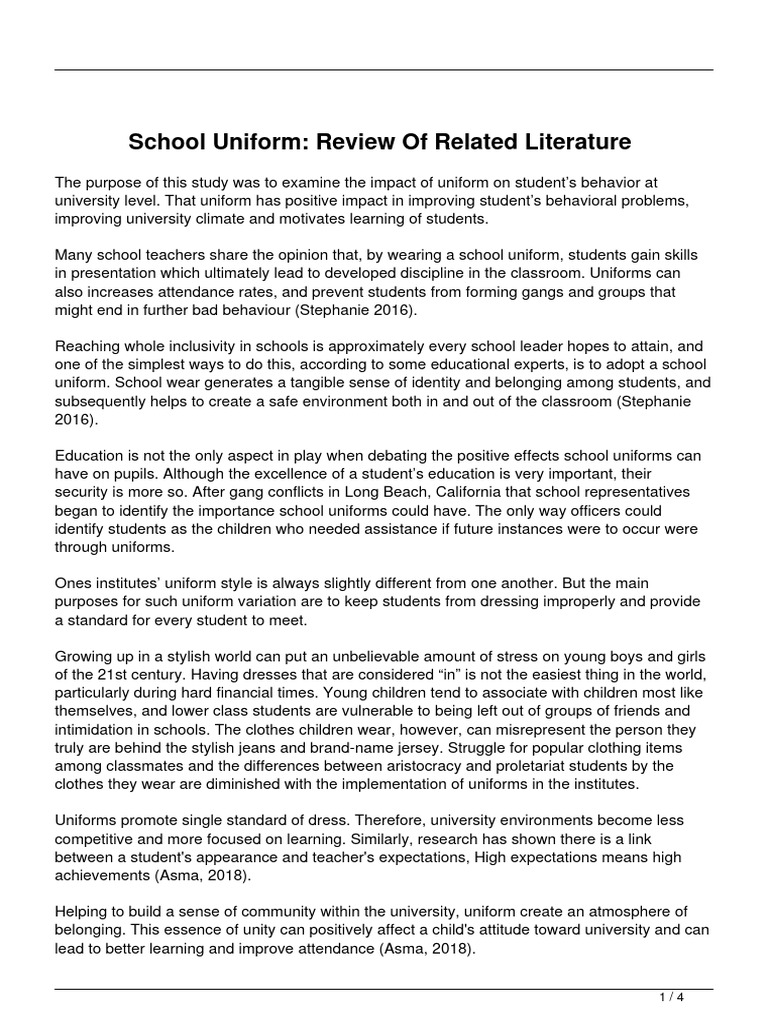 School Uniform Review of Related Literature | PDF
