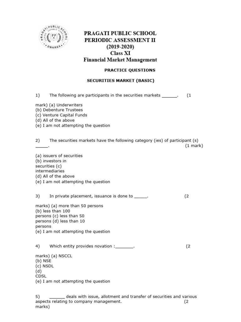Securities Market Practice Questions | PDF | Derivative (Finance ...
